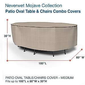 Budge NeverWet Mojave Patio Oval Table and Chairs Combo Cover, Black Ivory, Medium