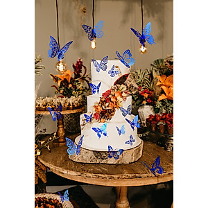 JOSDIOX Sapphire Blue 3D Butterfly Wall Stickers 48 Pcs 4 Styles 3 Sizes, Removable Interior Kids Nursery Wedding Decor Butterflies Decoration Cake,Birthday Party Decorations (Sapphire Blue)