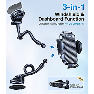 VICSEED Universal Phone Mount for Car [Strong Suction] [Flexible Durable Long Arm] Gooseneck Car Phone Holder Mount Windshield Dashboard 360 Rotation Cell Phone Holder Car for All Mobiles & Cases