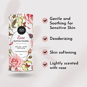 Herb & Root Rose Scented Fragrant Talc-Free Dusting Powder for Women, Feminine Powder, Body Powder, Bath Powder, Anti-Chafing Powder, Baby Powder, 6 oz