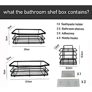 Prettidecor Shower Caddy 3 Pack-Self Adhesive Stainless Shower Shelves with Hooks No Drilling Shower Organizer Hanging Large Capacity Rustproof Bathroom Kitchen Storage Accessories-Black