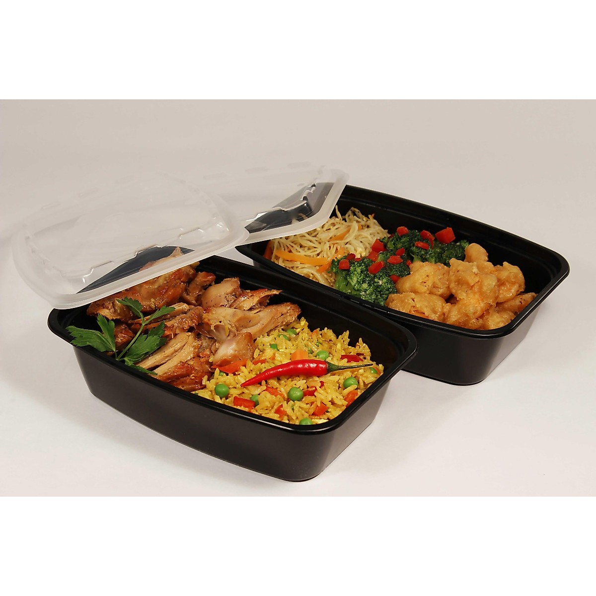 84oz Rectangular Microwavable Black Plastic Meal Prep Containers with Clear Lids - Food Storage Container - Certified BPA-Free, Stackable, Reusable Microwave, Dishwasher Safe, Disposable (100)