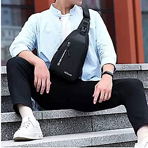 HDSAM Crossbody Bag Sling Backpack Travel Hiking Chest Bag Daypack, Waterproof Casual Day Bag for Travel Hiking Cycling Outdoor Trip Multi-pocket Shoulder Bag Pack with Charge Port & USB Cable