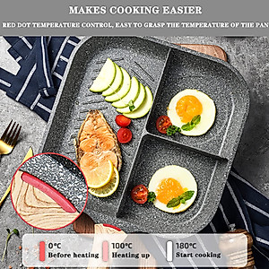JUSTUP Nonstick Egg Frying Pan, 3-in-1 Egg Pan Divided Grill Frying Pan, Heat Resistant Handle 3 Section Skillet, Omelette Pan for Breakfast, Egg, Bacon and Burgers (11.4 Inch)