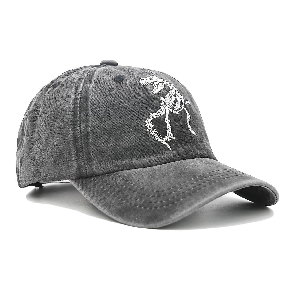 NVJUI JUFOPL Boys' Vintage Washed Skeleton Dinosaur Baseball Cap Black