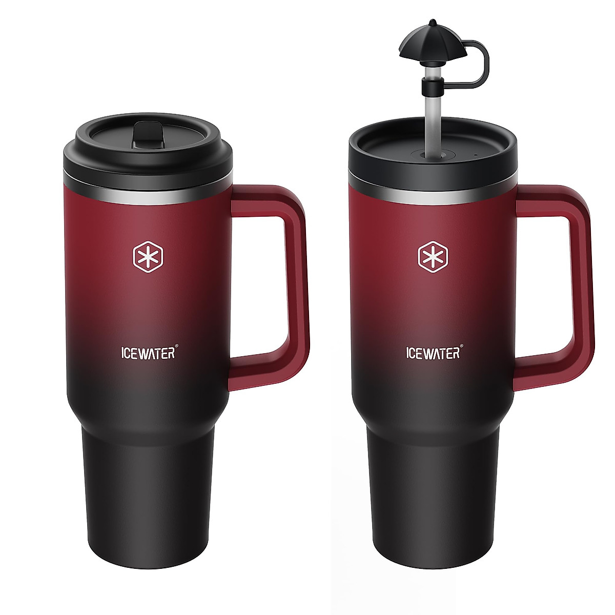 ICEWATER 40 oz Tumbler with 2 Lids (Flip & Standard Straw),100% Leak Proof Insulated Tumbler with Handle, Cup Holder Friendly, Stainless Steel Water Bottle, Gifts for Women & Men (Dark Rainbow)