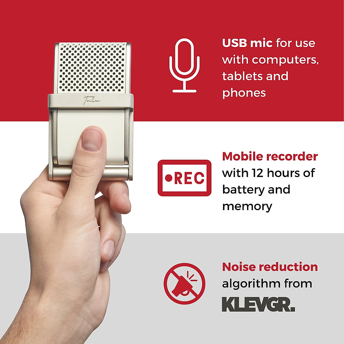 Tula Mics USB C Microphone - Mobile Recording Microphone for Podcasts, Zoom, Home Studio & More - Portable, Noise Reducing External Microphone with Flip Stand - iOS/Android, Mac & PC Mic