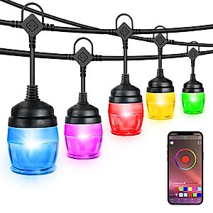 NPET Led Outdoor String Lights,Waterproof Edision Bulbs with RGB Color，Music Sync，Shatterproof WiFi Control Patio Lights，Commercial Grade Outside Lights for Indoor Outdoor,Home Decor,Wedding Party