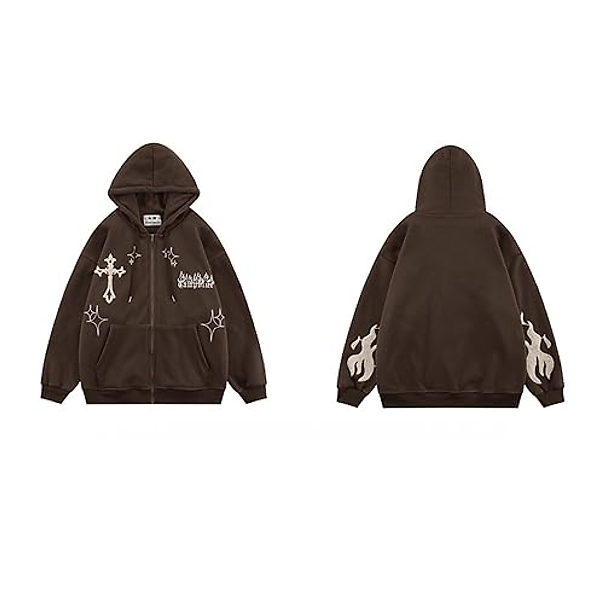 CUTEGAL Aesthetic Hoodie Y2K Hoodie Gothic Hoodie Graphic Hoodie Flame Cross Print Streetwear Oversized Hoodie Unisex 2023AW (Brown,XL,X-Large)