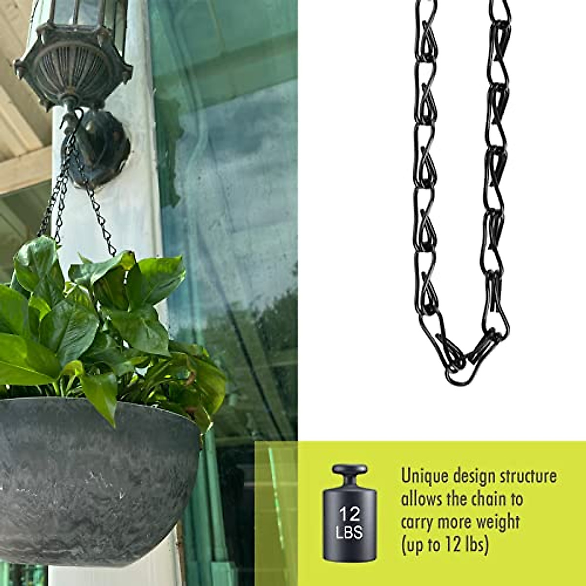 Fetanten Plant Hanging Chains, 10 Inch Metal Hanging Basket Chain with S Hook for Bird Feeders Lanterns Wind Chimes Billboards Photo and Indoor Outdoor Decorative (Black, 10 PCS)