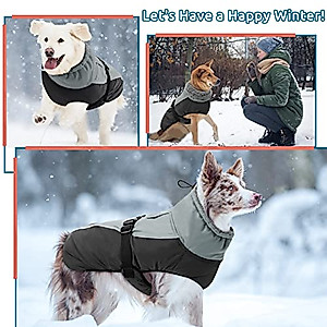 SUNFURA Dog Cold Weather Coat, Turtleneck Windproof Waterproof Dog Winter Jacket Outdoor Pet Vest with Warm Fleece Lined and Fur High Collar, Reflective Thick Dog Clothes for Small Medium Large Dogs