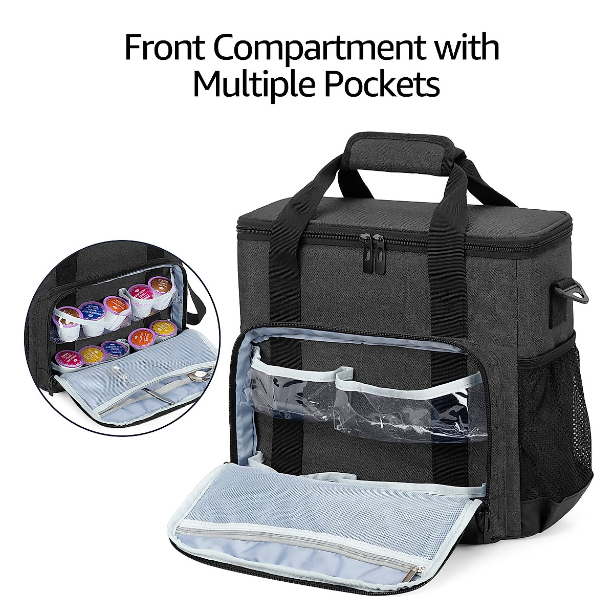 CURMIO Coffee Maker Carrying Bag Compatible for Keurig K-Mini or K-Mini Plus, Single Serve Coffee Brewer Travel Bag with Pockets for K-Cup Pods, Black (Bag Only)