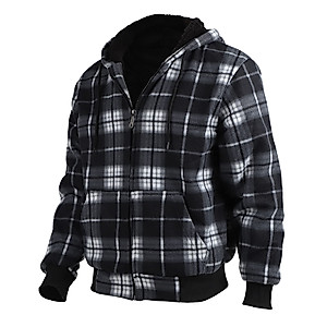 Facitisu Men's Plaid Fleece Jackets Warm Winter Workout Casual Flannel Lined Full Zip Hoodie Plus Size S-5XL