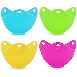 Poached Egg Cup Pack of 4,Silicone Egg Poacher Cups with Ring Standers,Eggs Poaching Cups for Stovetop or Microwave Egg Cooking, Easy Release and Cleaning - BPA Free,Stove Top and Dishwasher Safe