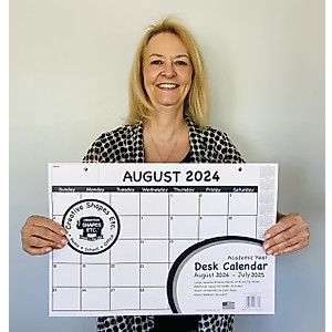 2024-2025 Academic Year Desk Calendar Black/White with Previews, 12 months from August 2024-July 2025 with notes space and holidays, 13” x 19” Wall/Desk Calendar for Teacher Planner, Daily Planning, Lesson Plans, Classroom Office Home, Organization