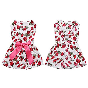 Dog Dresses Thin Princess Dress Bowknot Floral with Elegant Ribbon Skirt Pet Clothes for Small Dogs on Wedding Holiday Birthday (S)
