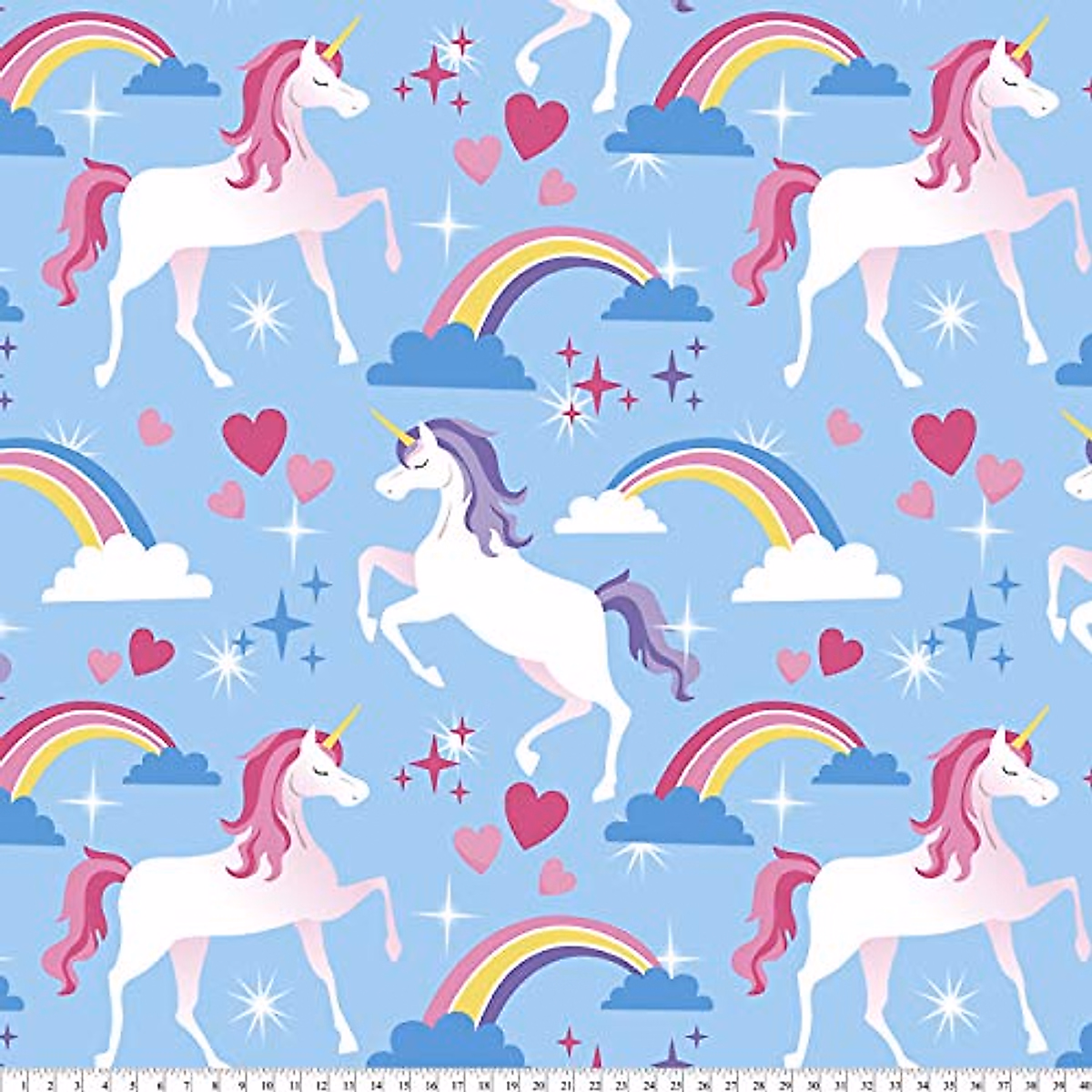 Unicorn Hearts & Rainbows Anti-Pill Premium No-Sew Throw Fleece Fabric Kit (72x60)