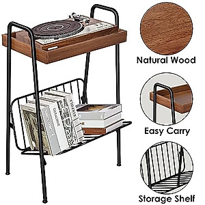 graffitimaster Small Side Table for Living Room Bedroom, Wood End Table for Small Spaces with Storage Magazine Holder, 2-Tier Storage Nightstand Bedside Table Rustic Snack Table Bed Side Table