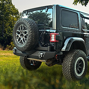YITAMOTOR Rear Bumper with Tire Carrier Compatible for 2018-2024 Jeep Wrangler JL & Unlimited JLU (2/4 Doors), Full Width Back Bumper w/ 2" Hitch Receiver & D-Rings