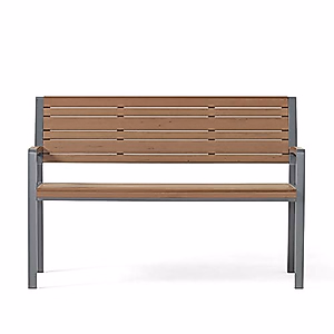 Christopher Knight Home Davos Outdoor Bench, Dark Grey + Silk-Screen Brown