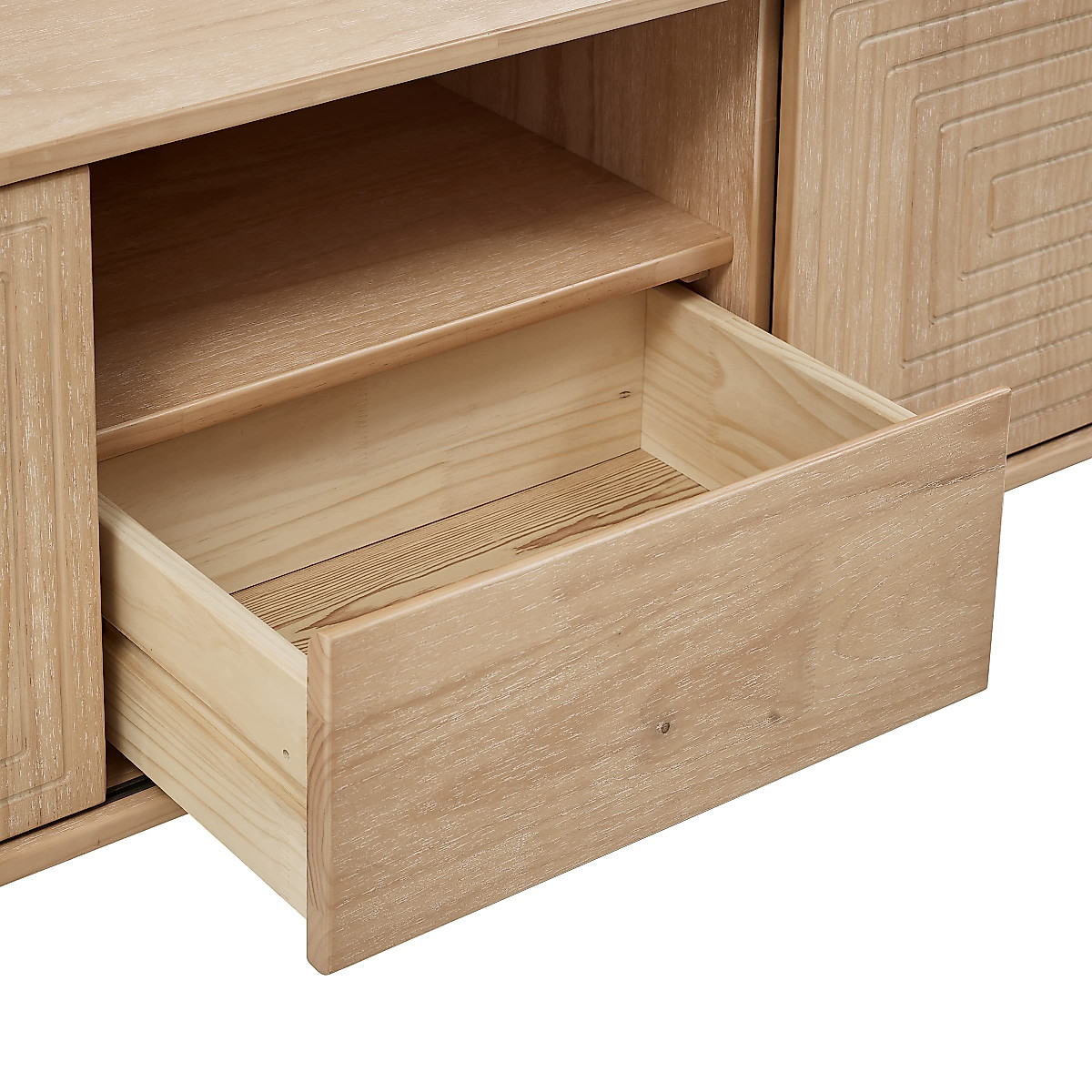 MUSEHOMEINC Wood TV Stand/Media Console with Shelve and Drawer for Living Room,Mid-Century Modern Style,Beige and Black Finish