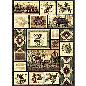 Champion Rugs Wildlife Nature Bear Deer Elk Buck Antler Southwestern Design Pine Trees Leaf Lodge Cabin Area Rug Carpet (7 Feet 8 Inch X 10 Feet 8 Inch)