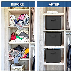 STORAGE MANIAC Storage Cubes, 11 Inch Collapsible Storage Bins with Handles, 6 Pack Fabric Foldable Bins for Organization, Durable Storage Bins for Closet, Shelves, Offices, Toys, Black