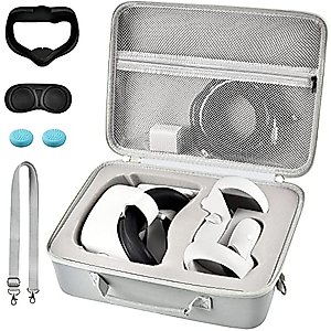 Hard Carrying Case for Meta/for Oculus Quest 2 All-in-One VR Gaming Headset and Touch Controllers, Travel Storage Bag with Silicone Face Cover & Lens Protector for Quest 2 Accessories - Grey
