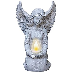 VP Home Heavenly Angel Solar Powered Outdoor Decor Garden Light with LED Crackled Glass Globe Fairy Outdoor Figurine Light for Home, Patio, Yard Art Resin Fairy Garden Solar Light