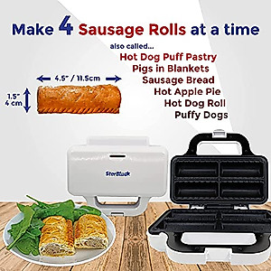 Sausage Roll Maker by StarBlue with FREE Recipe ebook – Make 4 Quick and Delicious Breakfast Sausage Rolls and Snacks in Minutes AC120V 60Hz 850W