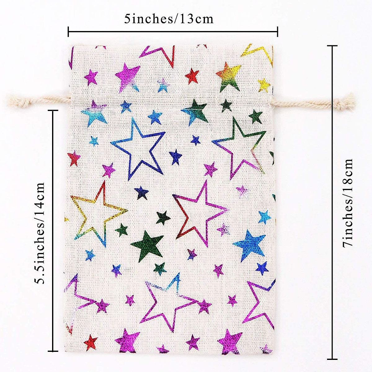 SumDirect Burlap Gift Bags with Drawstring - 20Pcs 5x7 Inch Small Christmas Burlap Bags，Color Star Linen Jewelry Pouches for Wedding Favors