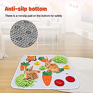GINDOOR 24" x 24" Rabbit Foraging Mat, Interactive Feed Game for Boredom, Polar Fleece Pet Snuffle Pad Bed Treat Dispenser for Rabbits Bunny Guinea Pigs Chinchillas Ferrets