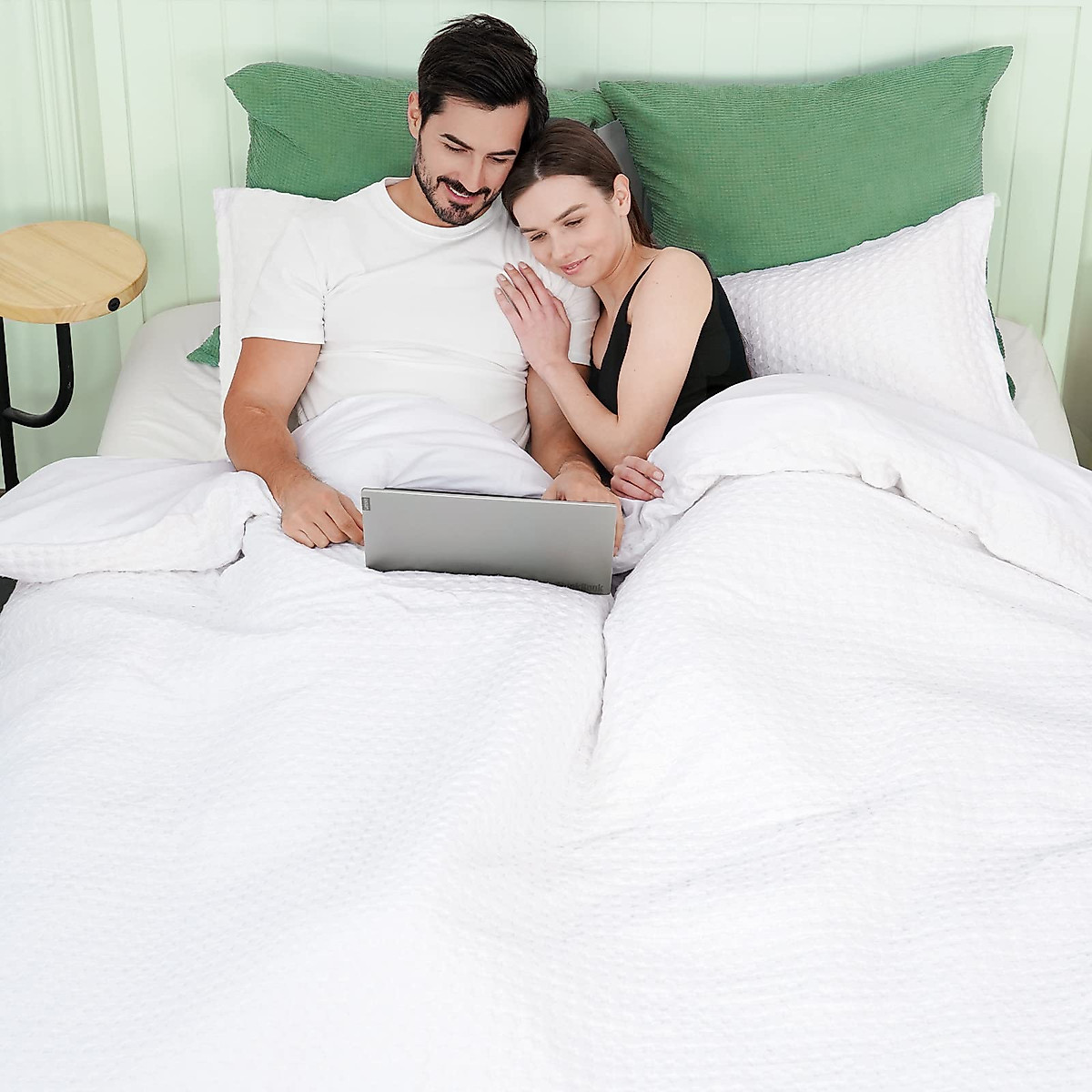 David's Home 100% Cotton Duvet Cover Set Twin Size, Waffle Weave Duvet Cover with Pillow Shams, 2pcs Ultra Soft and Breathable Comforter Cover Set, 68x90 Inches, White