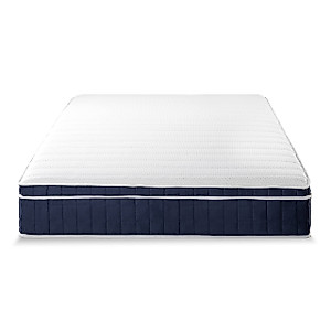 Mellow 12 Inch RENA Euro Top Pocket Spring Hybrid Mattress with Green Tea Memory Foam, King, Navy