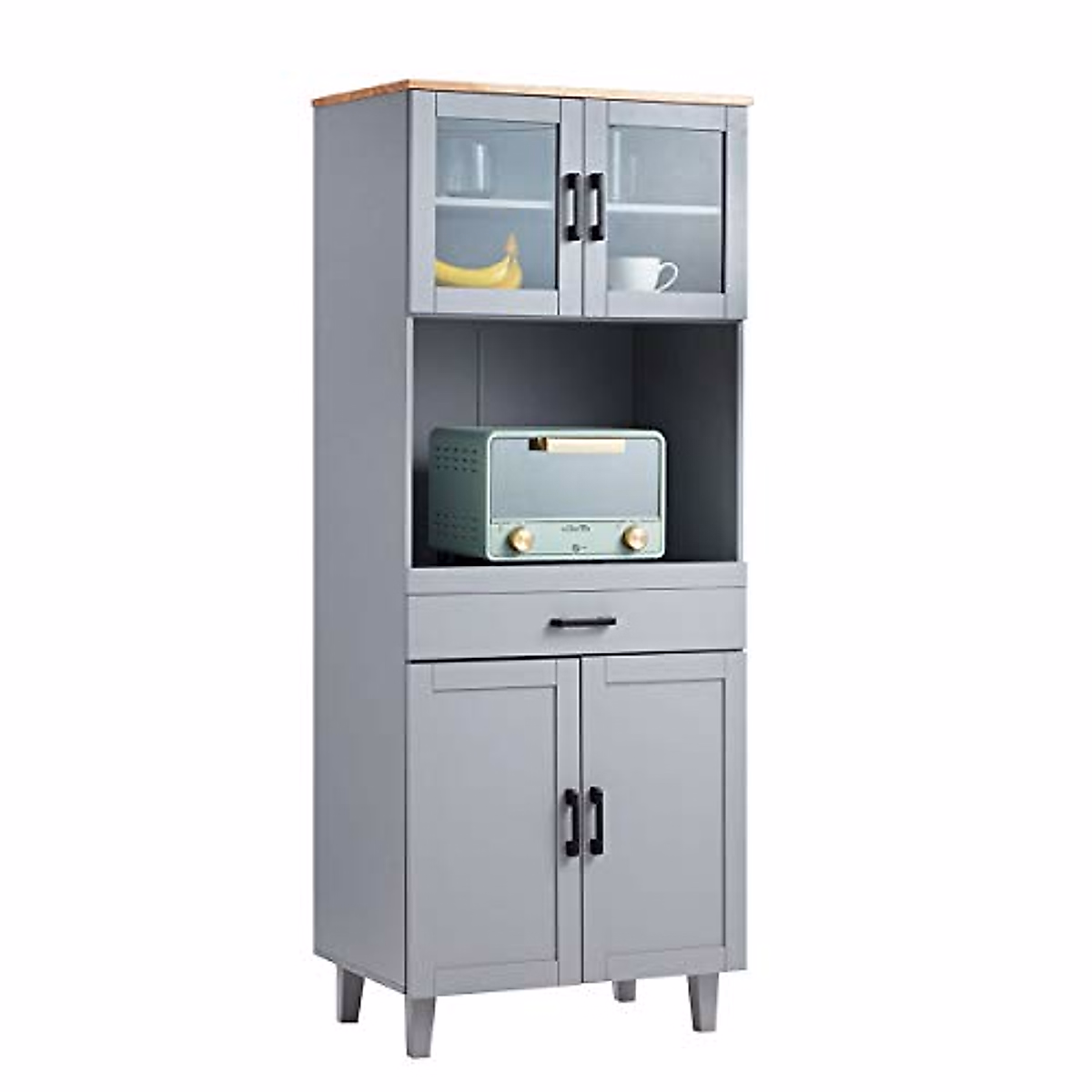 MELLCOM Kitchen Cabinet，Pantry Cabinets with 2 Cabinets, 1 Cutlery Drawer, 1 Open Shelf, Kitchen Storage Cabinets for Home&Office