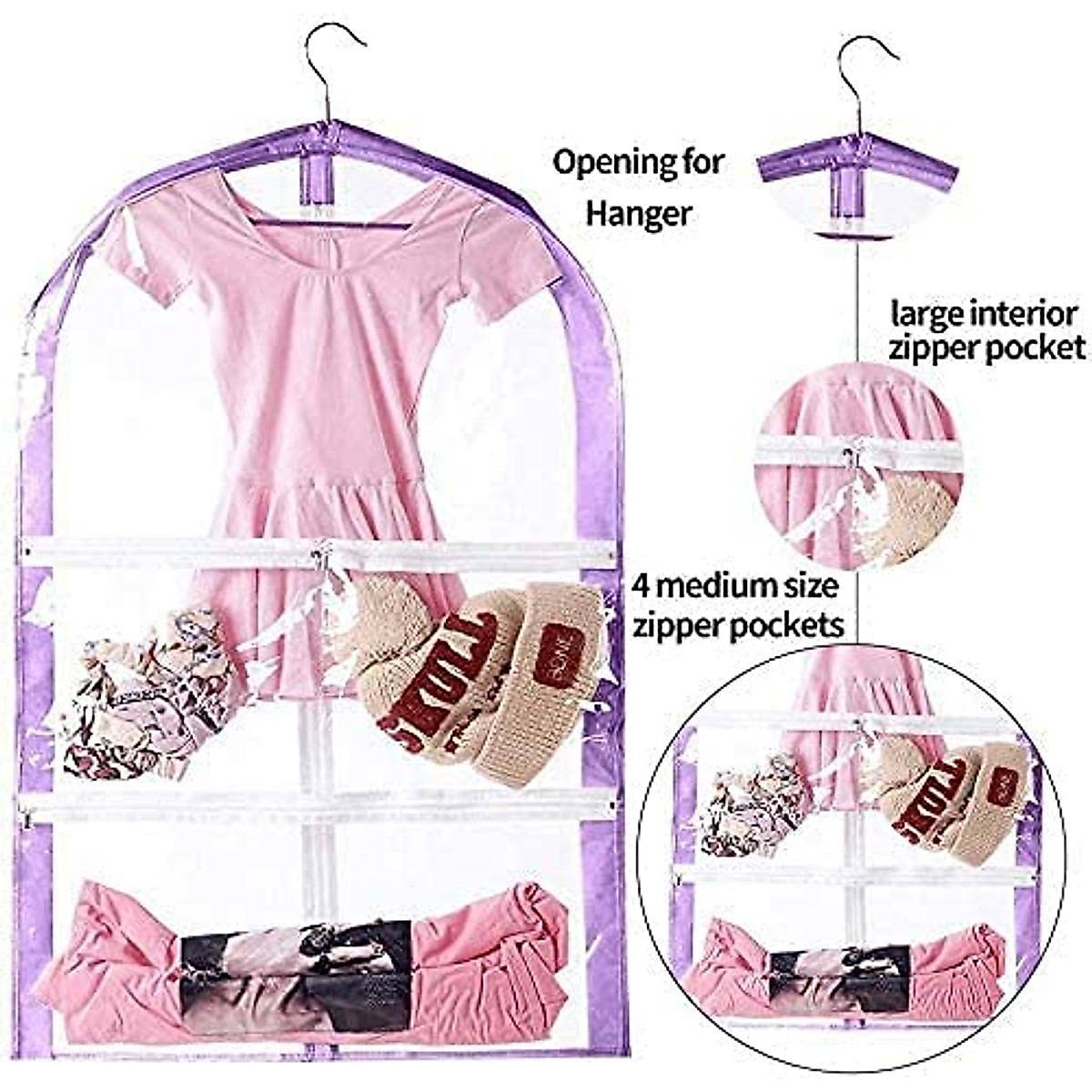 Clear Kids Dance Costume Garment Bag,3 Pack Garment Bags for Hanging Clothes,Garment Bag for Travel Storage,Dress Up Storage Bag for Children Girls