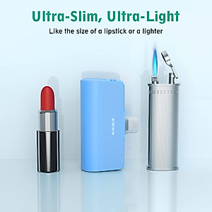 KKD Portable Charger for iPhone, Built-in MFi Certified Plug, 5000mAh Small Portable Phone Charger Power Bank for iPhone 14/13/12/11/XR/X/SE/8/7/6/6s/Pro Max/Plus,AirPods,iPad,Blue