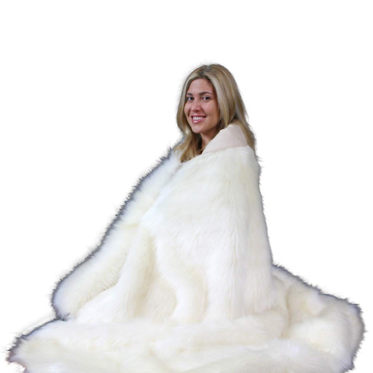 Fur Accents Plush Faux Fur Throw Blanket, Soft Creamy Off White Rabbit - Mink - Tissavel Shag - Luxury Fur - Minky Cuddle Fur Lining USA (5x7)