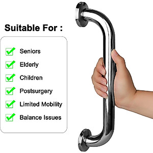 2 Pack Shower Grab Bar, Stainless Steel Bathroom Grab Bar, Shower Handle Bath Handle, Safety Bars for Shower Chair Bench, Grab Bars Senior, Elderly, Handicap(12 Inch)