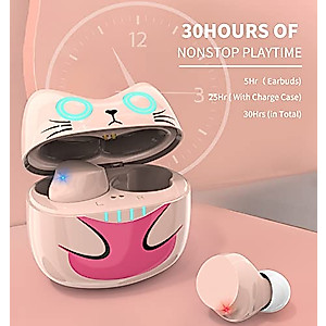 Togetface Girls Wireless Earbuds,Tiny Bluetooth 5.0 Earbuds with Cute Pink Cat Charging Case,HiFi Stereo Sound,Mic for Clear Calls Touch Control,36H Playtime Lightweight Wireless Headphones for Kids