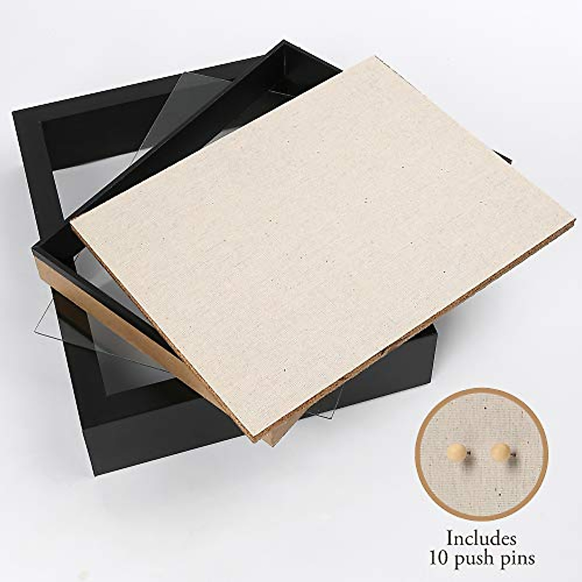 LotFancy Shadow Box Frame, 11x14 Black Display Case, Wooden Picture Frame for Desk, Soft Linen Backboard and Shatter Resistant Glass for Bouquet Photos