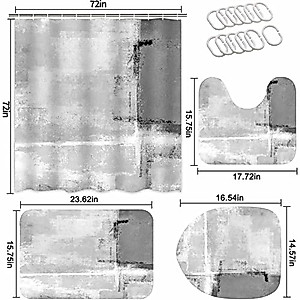 4Pcs Bathroom Shower Curtain Sets with Rugs,Grey and White Abstract Painting Bathroom Sets with Shower Curtain and Rugs and Accessories