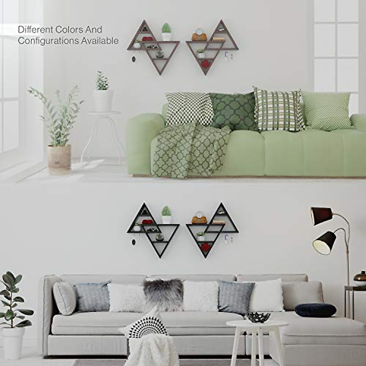 Rustic Curiosities Large Triangle Shelf - Crystal Display Altar Shelf for Stones, Essential Oils, and More 21.5 X 20 Inches (Black, Left Triangle Up)