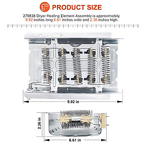 279838 W10724237 Dryer Heating Element Assembly by Beaquicy - Replacement for Whirlpool Ken-more Dryer - 4531017 Dryer Heating Element - Replaces 3398064 3403585 8565582