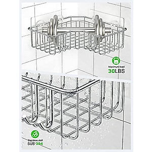 SMARTAKE Corner Shower Caddy Shower Shelf 2 Pack Adhesive Shower Rack with Hooks, SUS 304 Stainless Steel Shower Organizer for Bathroom Toilet Kitchen, Shower Storage for 90° Wall (Silver)