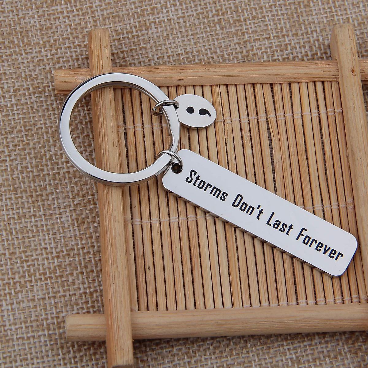 QIIER Storms Don't Last Forever Semicolon Keychain Suicide Prevention Awareness Depression Awareness Inspirational Semi Colon Jewelry (silver)