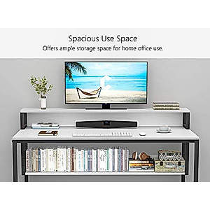 Cubiker Computer Home Office Desk, 47" Small Desk Table with Storage Shelf and Bookshelf, Study Writing Table Modern Simple Style Space Saving Design, White