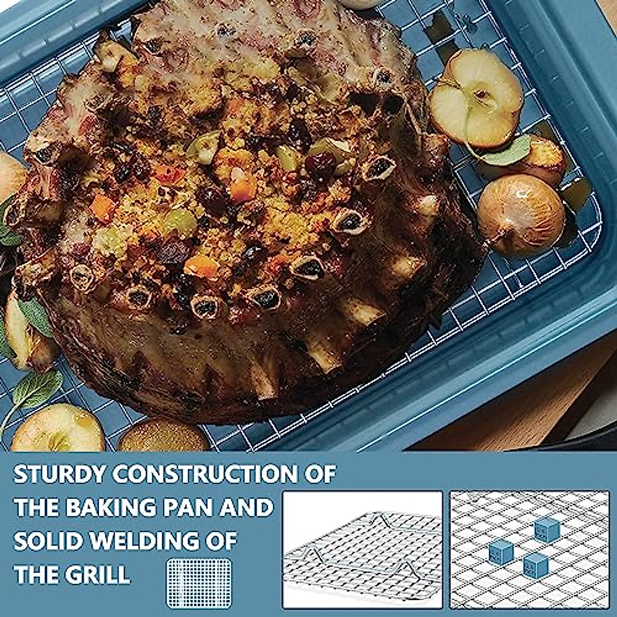 Baking Pans Set with Nonstick Coating - UltraThick Professional 8-Piece Bi-Color Pans including Cookie Sheet, Muffin, Loaf, Cake Pans, and Cooling Rack - Heavy Duty, Dishwasher Safe (Grey&Blue)