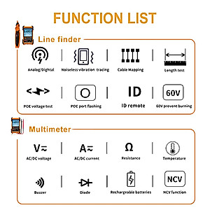 KKnoon Network Cable Tester - Multifunction Network Cable Tester for CAT5/CAT6,Ethernet Cable Tester with Multimeter,Poe Circuit Tester,Test Fault Distance Location and Length Measurement