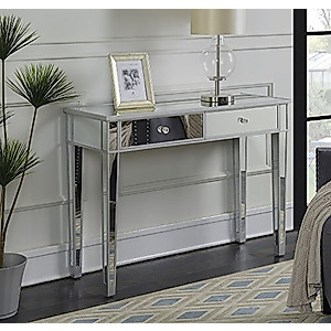 Convenience Concepts Gold Coast Mirrored Desk 42" - Console Table with 2 Drawers for Storage in Living Room, Office, Silver/Mirror